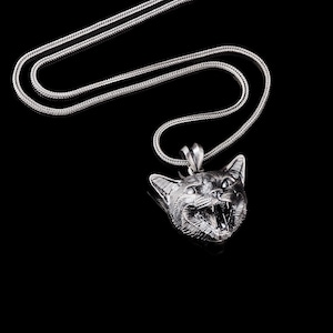 925 Silver Wildcat Necklace, Cat Pendant, Animal Jewelry, Unique Gift ...