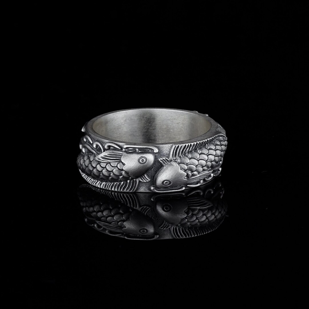 Carp Silver Ring, Japanese Koi Fish Ring, Oxidized Silver Jewelry ...