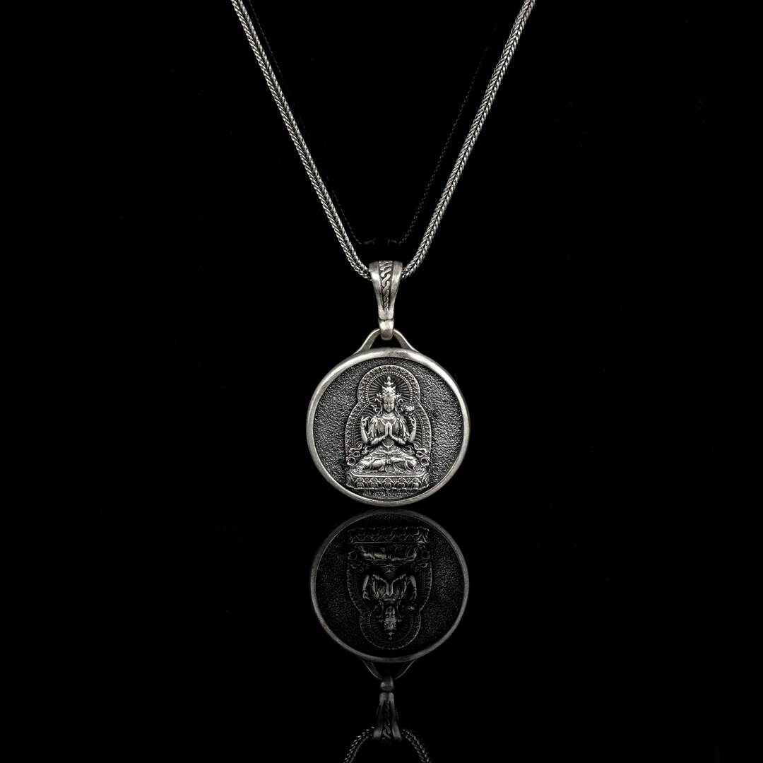 Silver Buddha Necklace Pendant, Meditation Locket, Engraved Religious ...