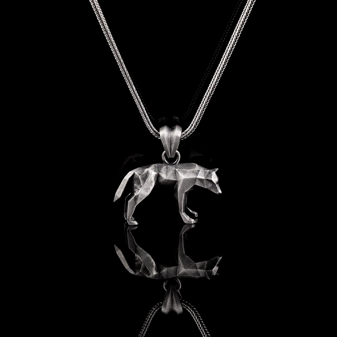 Men's Silver Wolf Pendant Necklace, Geometric Jewelry, Gift for Him - Etsy
