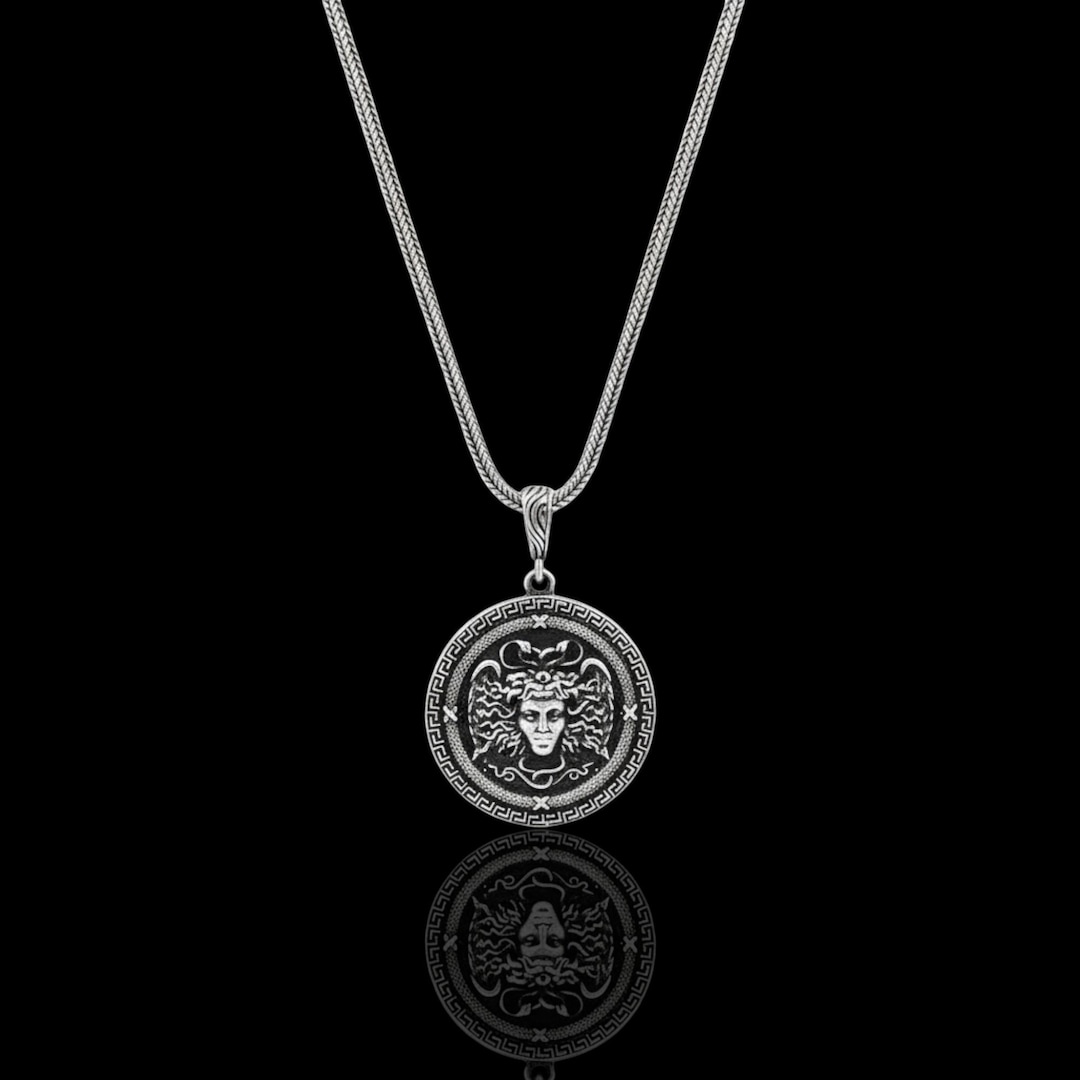 Sterling Silver Medusa & Perseus Gothic Necklace, Unisex Mystical Greek ...