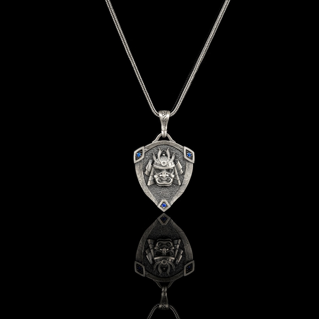 Japanese Warrior Samurai Necklace, Silver Samurai Mask Pendant ...