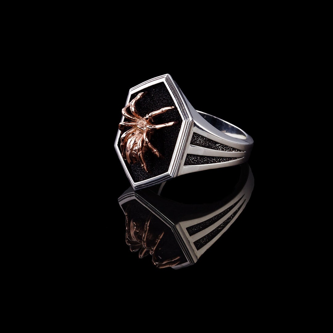 Spider Silver Ring, Spider Oxidized Men Ring, Animal Hexagon Ring ...