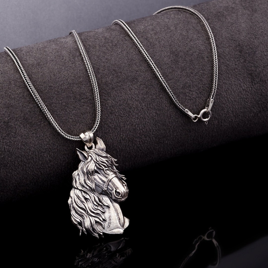 925 Sterling Silver Horse Necklace Pendant, Equine Jewelry, Engraved ...