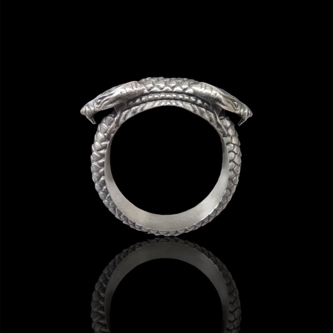 Silver Snake Ring, Double Headed Serpent Ring, Reptile Animal Jewelry ...