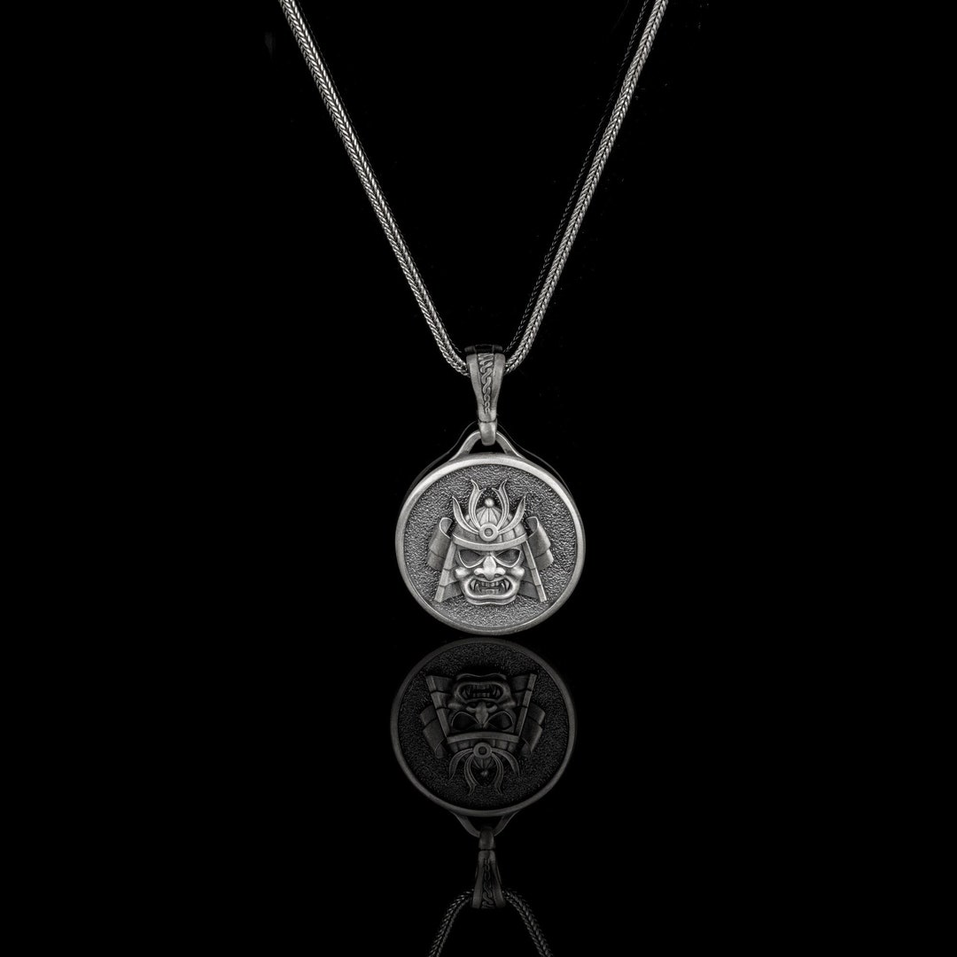 Silver Samurai Pendant, Engraved Samurai Necklace, Medieval Jewelry for ...
