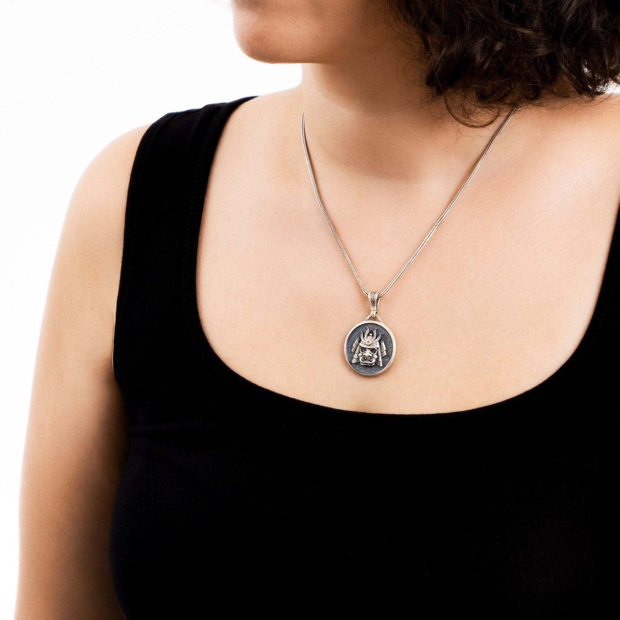 Silver Samurai Pendant Engraved Samurai Necklace Medieval - Etsy