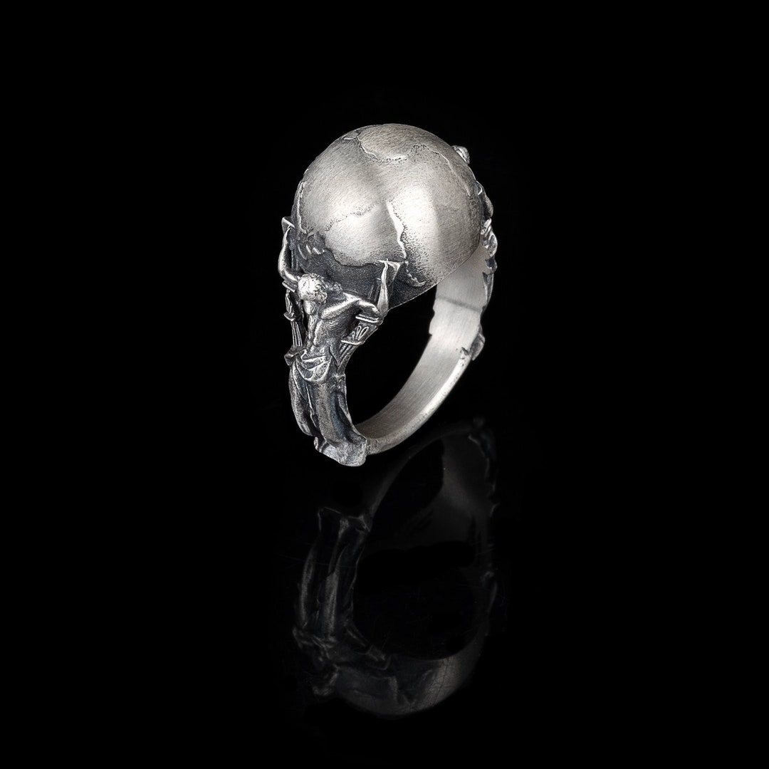 Sterling Silver Titan Atlas Ring, Ancient Greek Mythology Jewelry ...