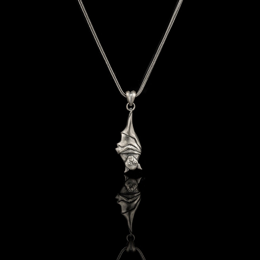 Vampire Bat Necklace, Silver Bat Pendant, Bat Charm Mens Jewelry ...