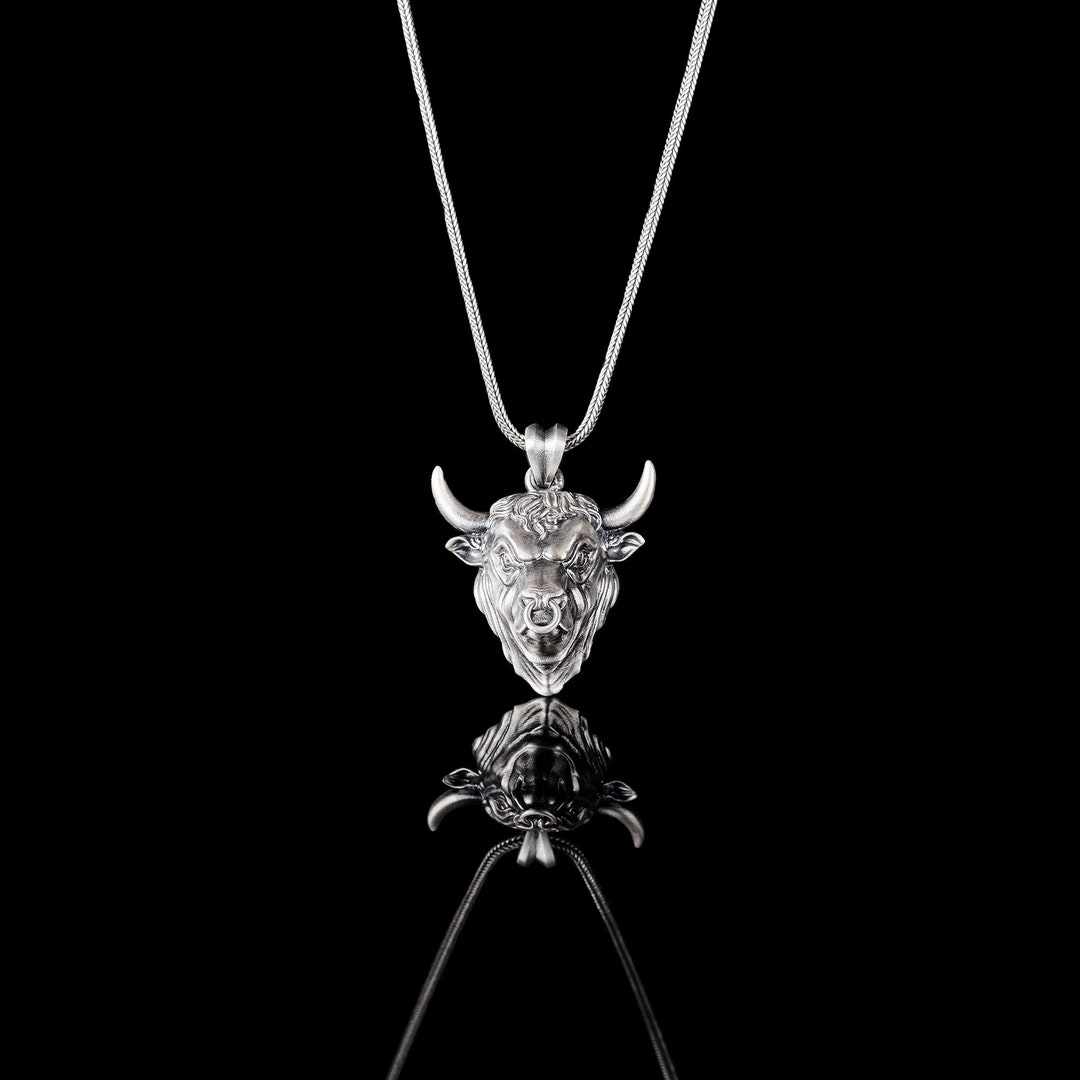 Bull Head Mens Necklace, Bull Silver Pendant, Zodiac Sign Taurus ...