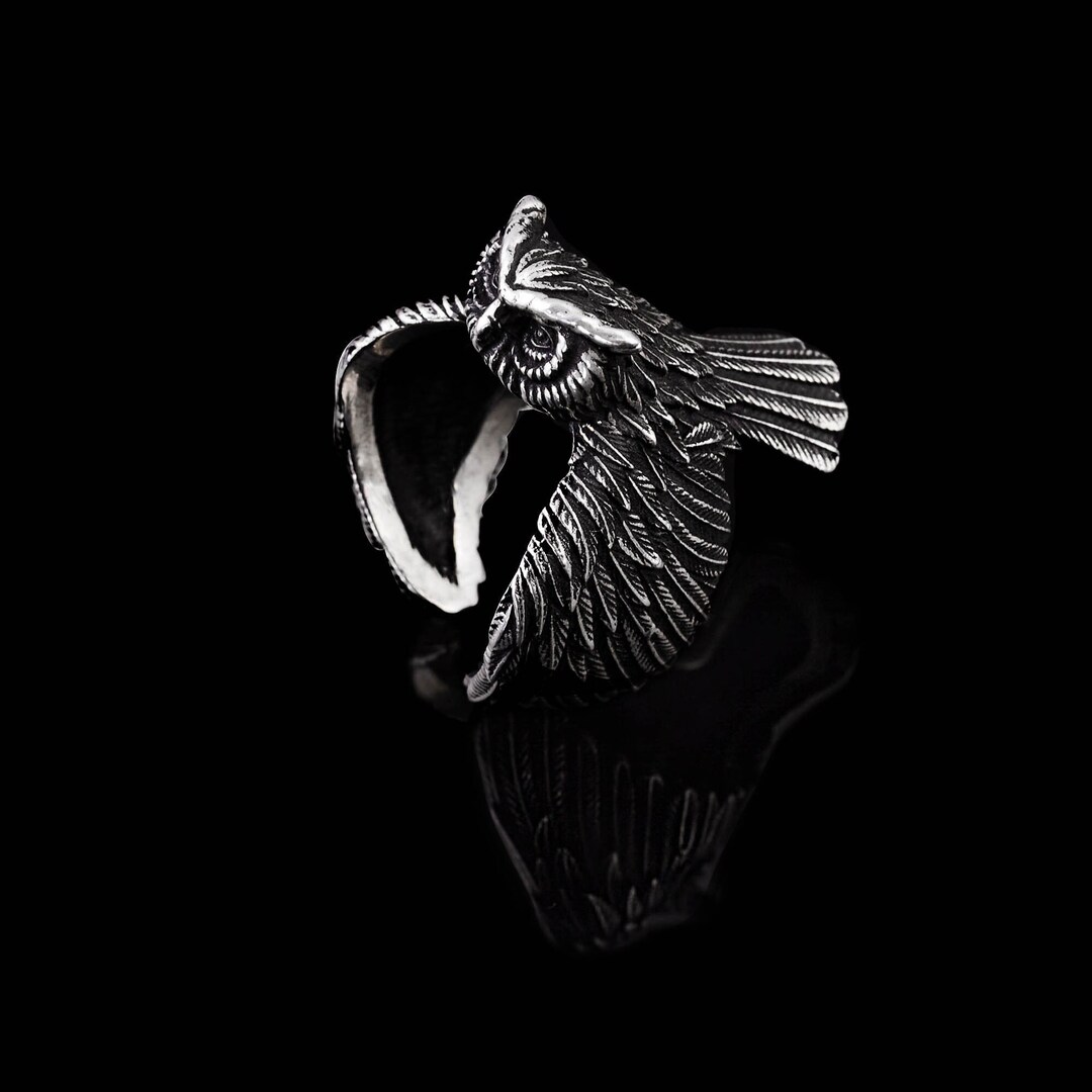 Silver Owl Ring, Oxidized Adjustable Jewelry for Men and Women, Bird ...