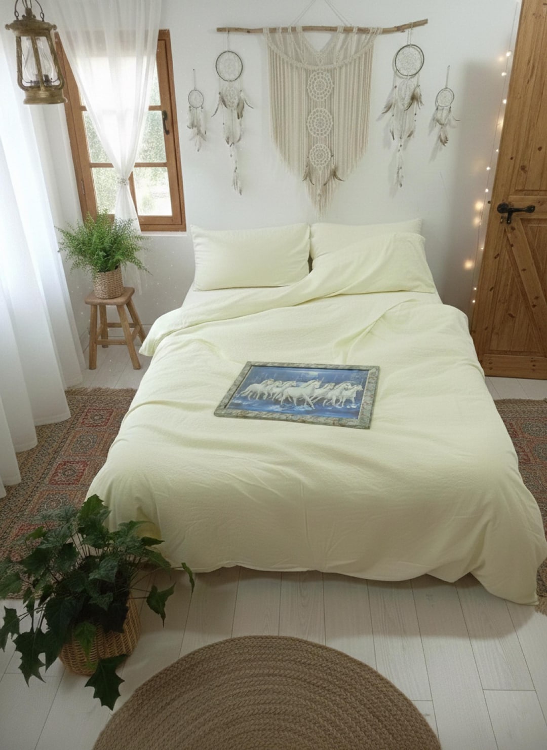 Pastel Yellow Linen Duvet Cover Set With Coconut Buttons - Etsy