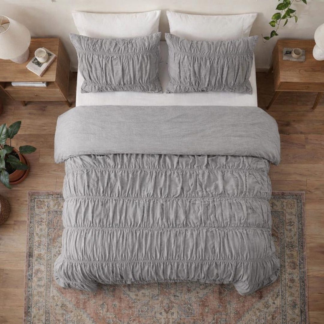 Grey Wrinkle Duvet Cover Soft Crinkle Linen Solid Duvet Cover ...