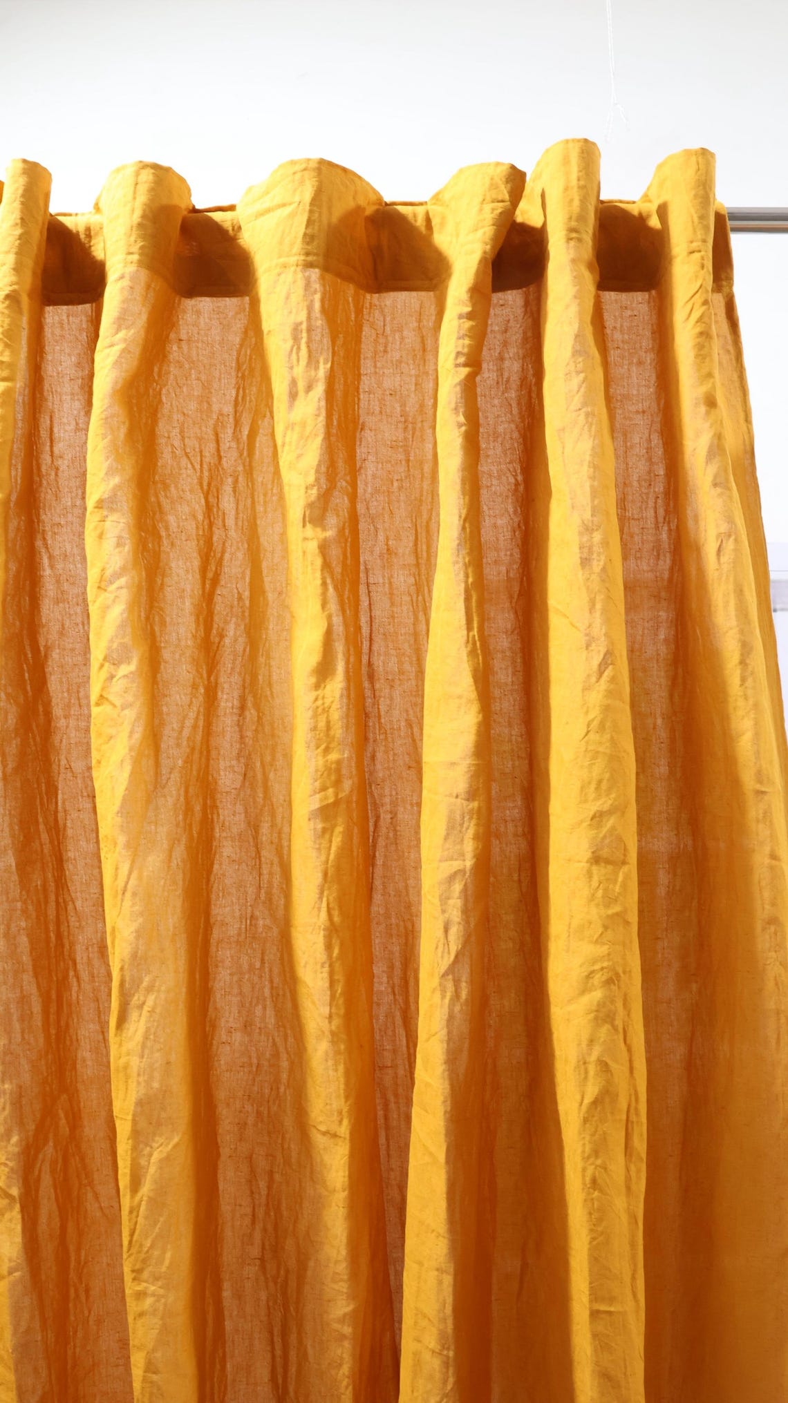 Handmade Yellow Mustard Linen Curtain: Rustic Farmhouse Style, Two ...