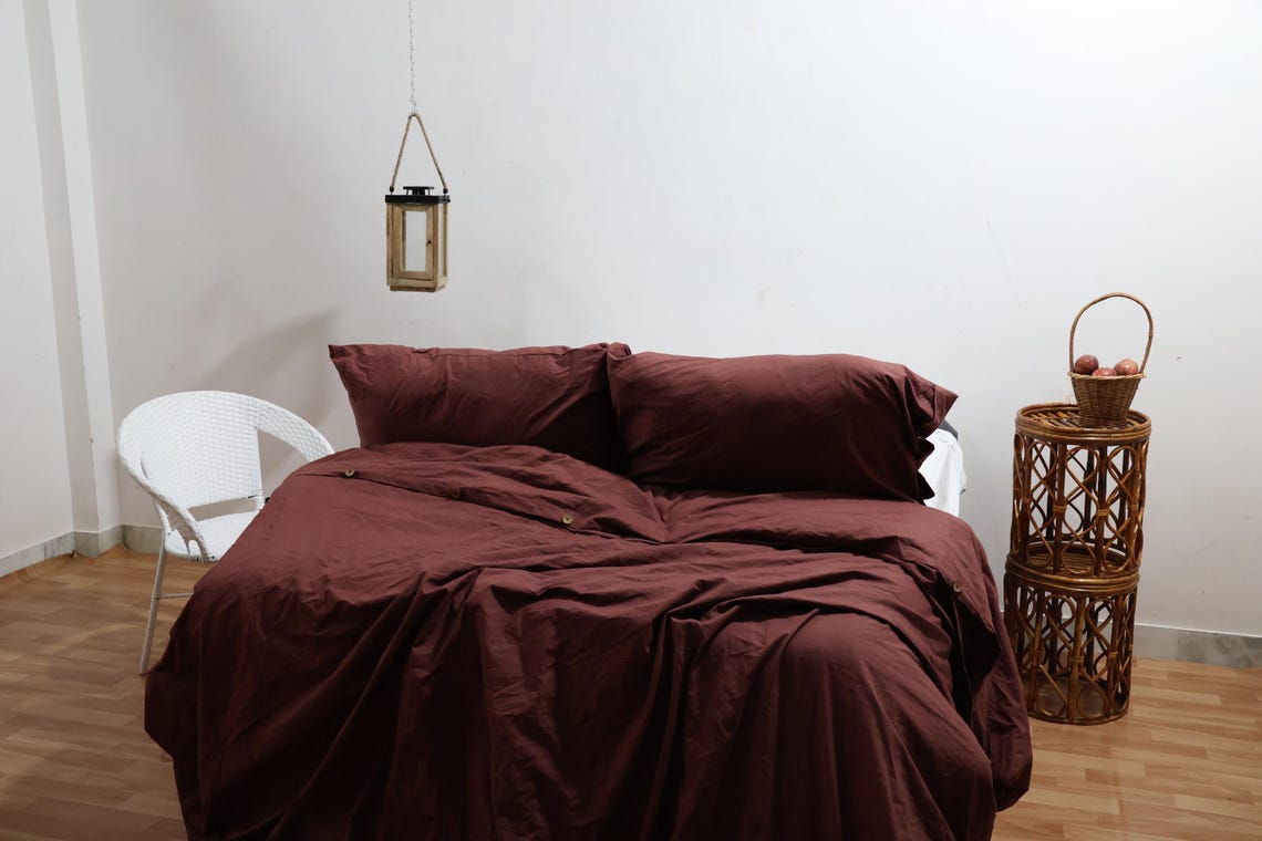 Plum Linen Duvet Cover Set: Stonewashed Red Bedding With Pillowcases - Etsy