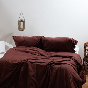 Plum Linen Duvet Cover Set: Stonewashed Red Bedding With Pillowcases - Etsy
