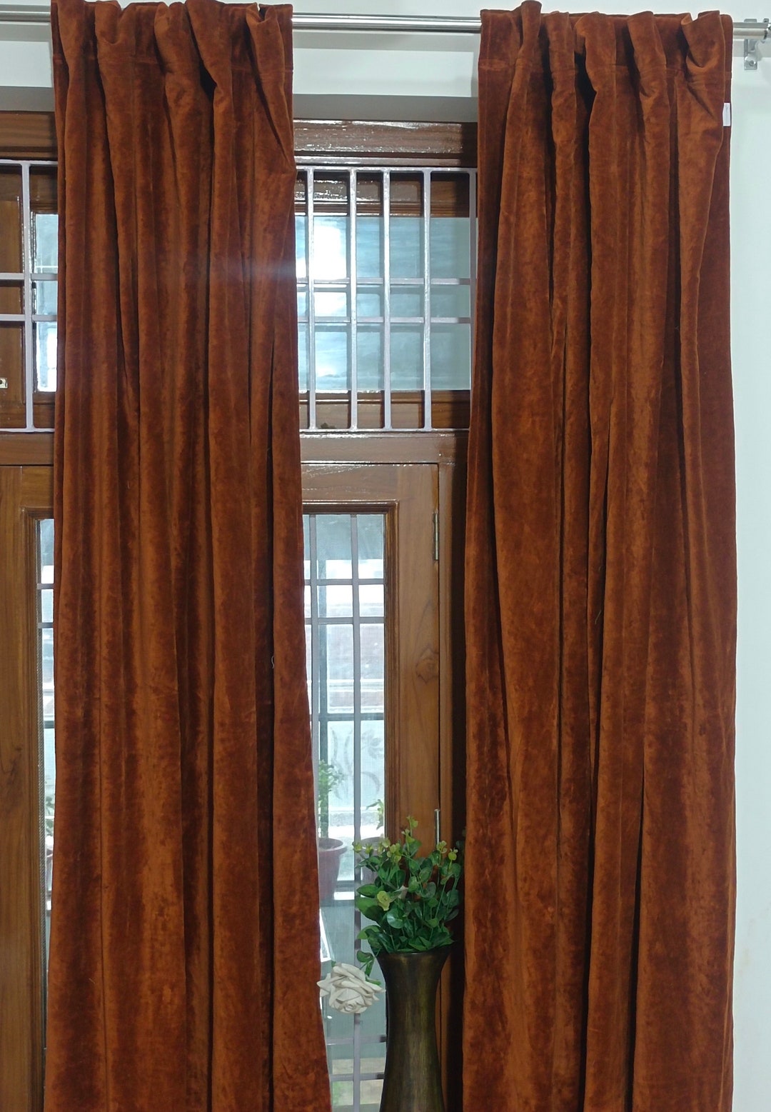 Rust Color Velvet Curtain Living Room Velvet Curtain High Quality Extra ...