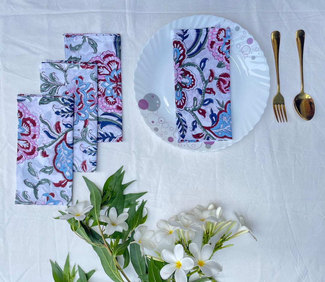 Hand Block Print Cloth Napkins: Floral Bohemian Cotton Table Linens - Etsy