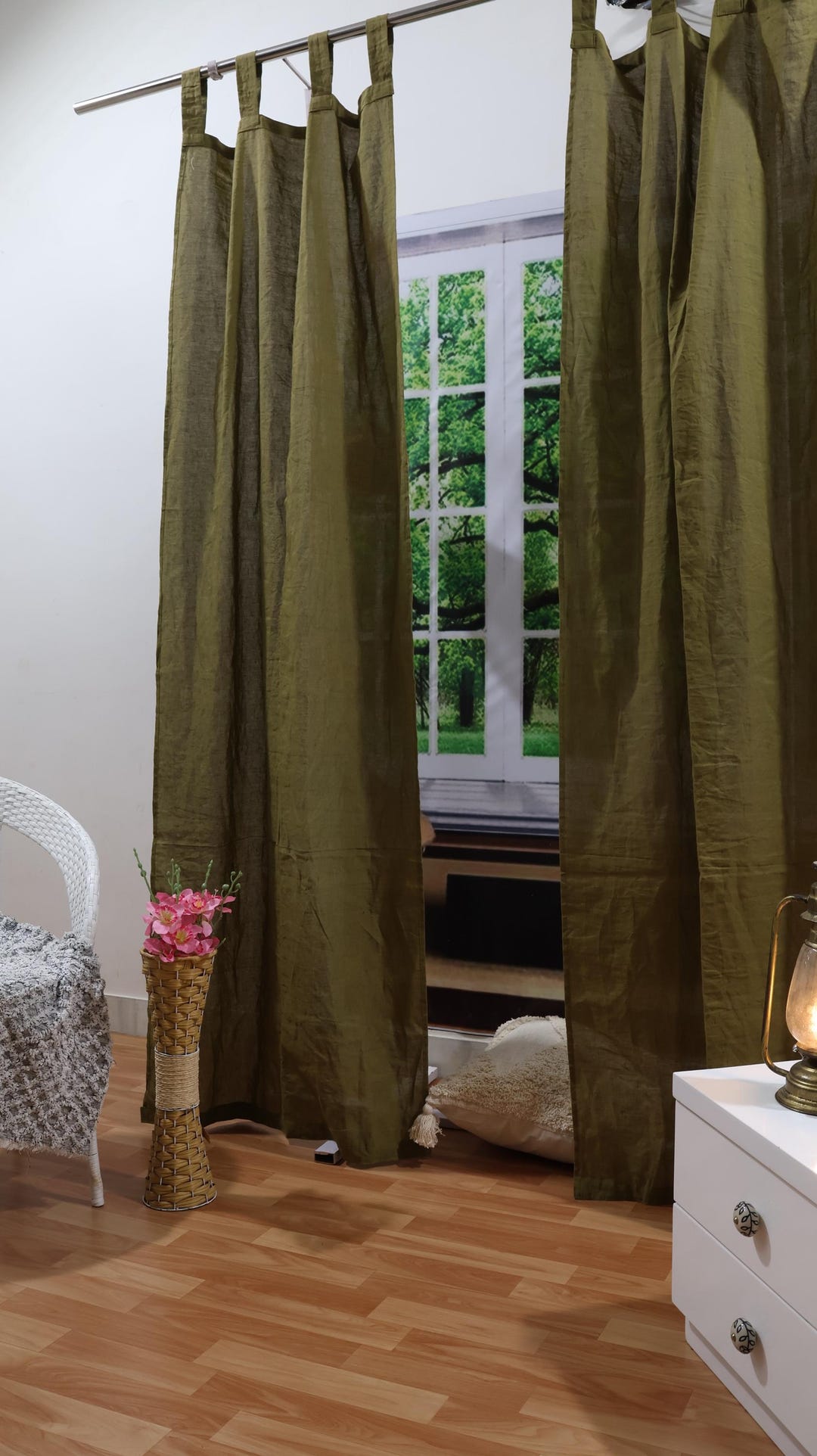 Moss Green Linen Curtain Set: Window or Door Drape - Etsy