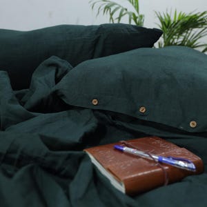 Handmade Forest Green Linen Duvet Cover Set With Button Closure - Etsy