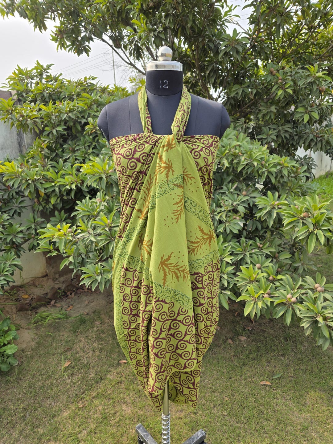 Green Block Printed Sarong Handmade Cotton Sarong Women Summer Beach ...