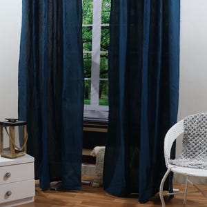 Handmade Midnight Blue Linen Curtain Set - Bohemian Window Panels - Etsy