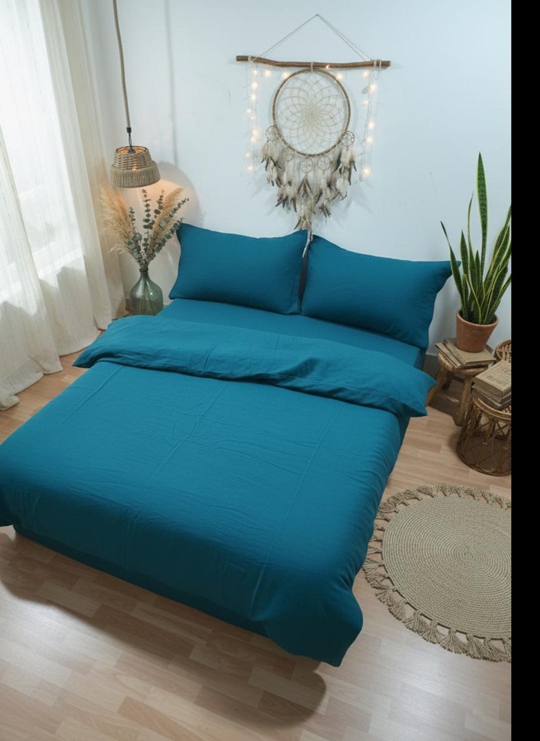 Sea Blue Linen Duvet Cover Set - Queen, King, California King - Etsy