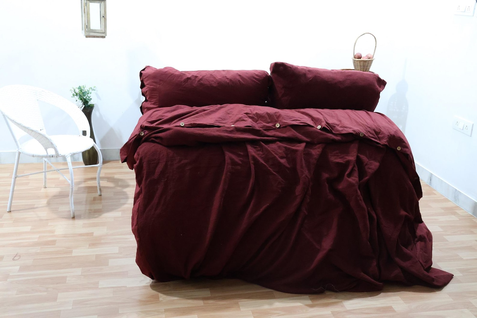 Plum Linen Duvet Cover Set: Stonewashed Red Bedding With Pillowcases - Etsy