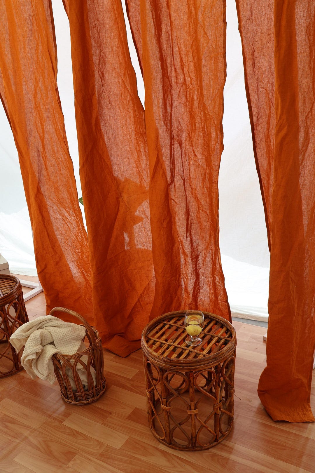 Rust Linen Curtain: Stonewashed Window Drape, Two Panel Set - Etsy