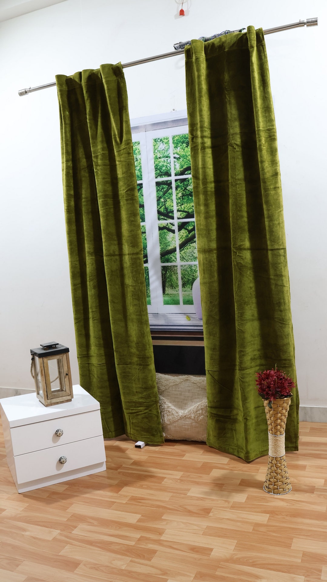 Moss Green Velvet Curtain Panel: Farmhouse Window Drape - Etsy