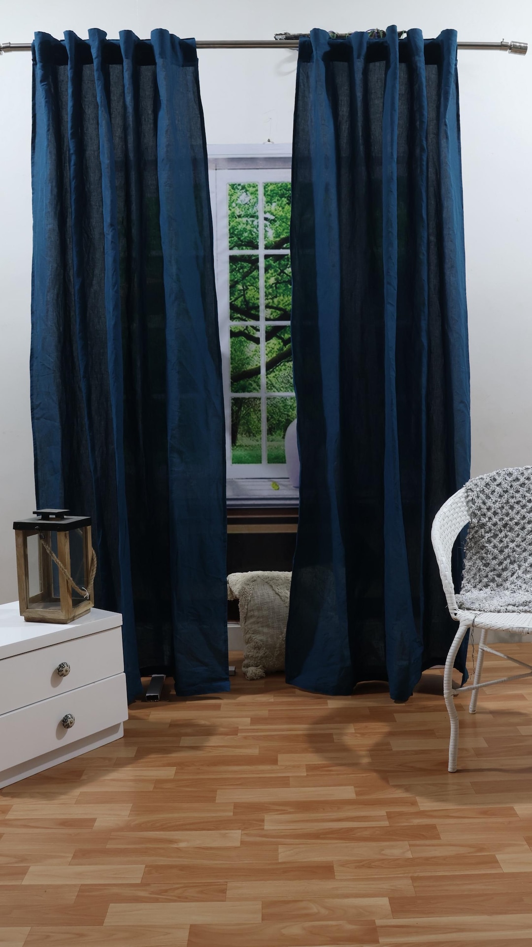 Handmade Midnight Blue Linen Curtain Set - Bohemian Window Panels - Etsy