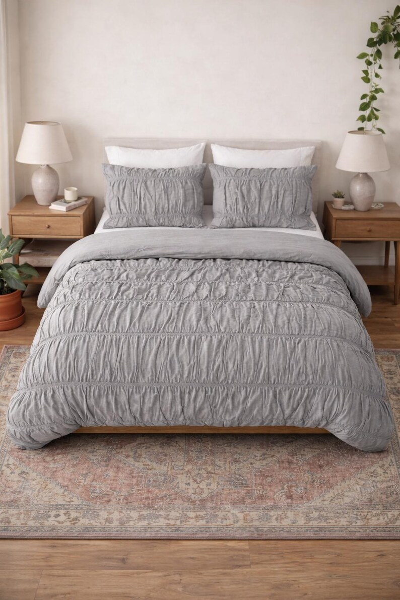 Grey Wrinkle Duvet Cover Soft Crinkle Linen Solid Duvet Cover ...