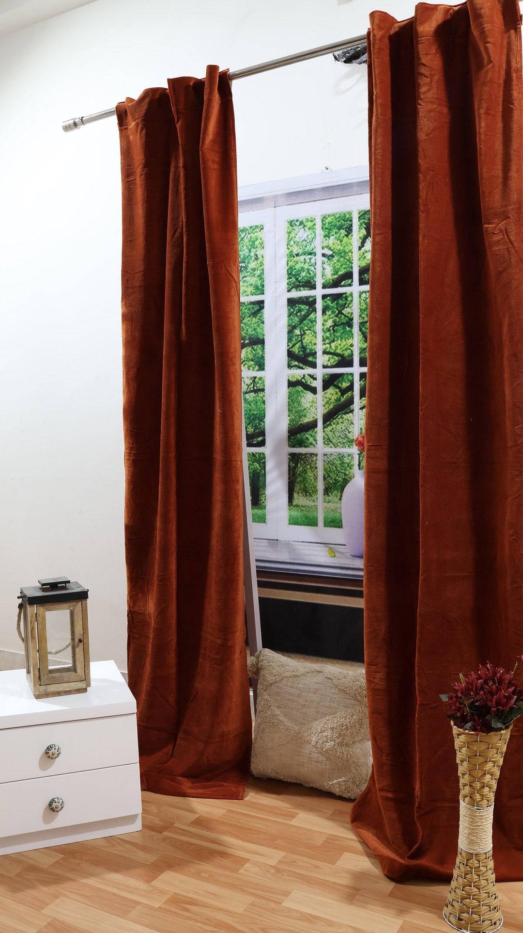 Handmade Rust Velvet Curtain Panels: Farmhouse Window or Door Drapes - Etsy