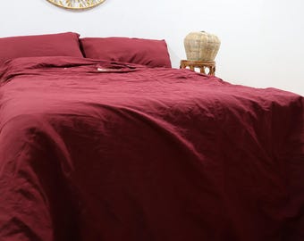Maroon 100%pure Linen Duvet Cover With 2 Pillowcases Indian Comforter ...