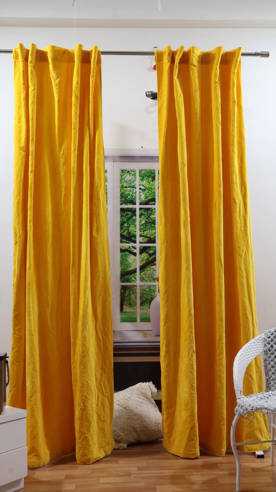 Handmade Yellow Velvet Curtains: Solid Color Window Drapes, 2 Panels - Etsy