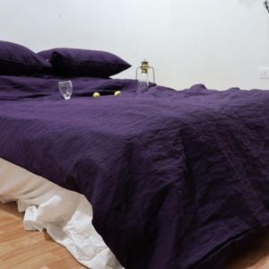 Dark Purple Linen Duvet Cover Set - Stonewashed Linen Comforter - Etsy
