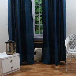 Handmade Midnight Blue Linen Curtain Set - Bohemian Window Panels - Etsy