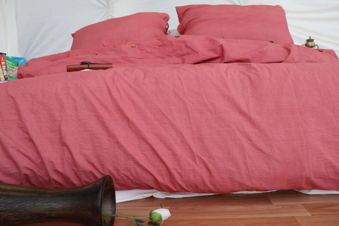 Pale Red Linen Duvet Cover Set: Stonewashed Bedding With Coconut ...