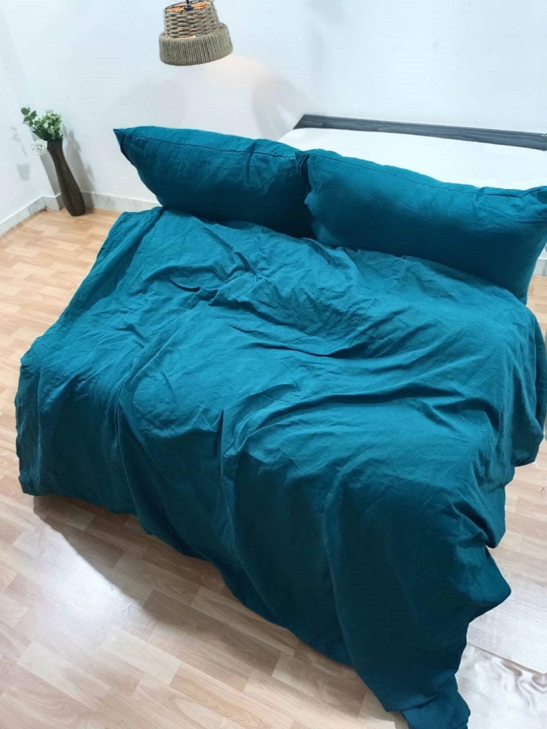 Sea Blue Linen Duvet Cover Set: Boho Style, Soft Washed Cotton - Etsy