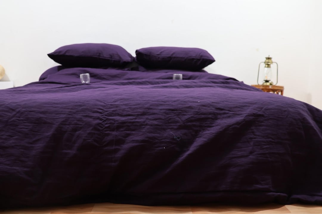 Dark Purple Linen Duvet Cover Set - Stonewashed Linen Comforter - Etsy