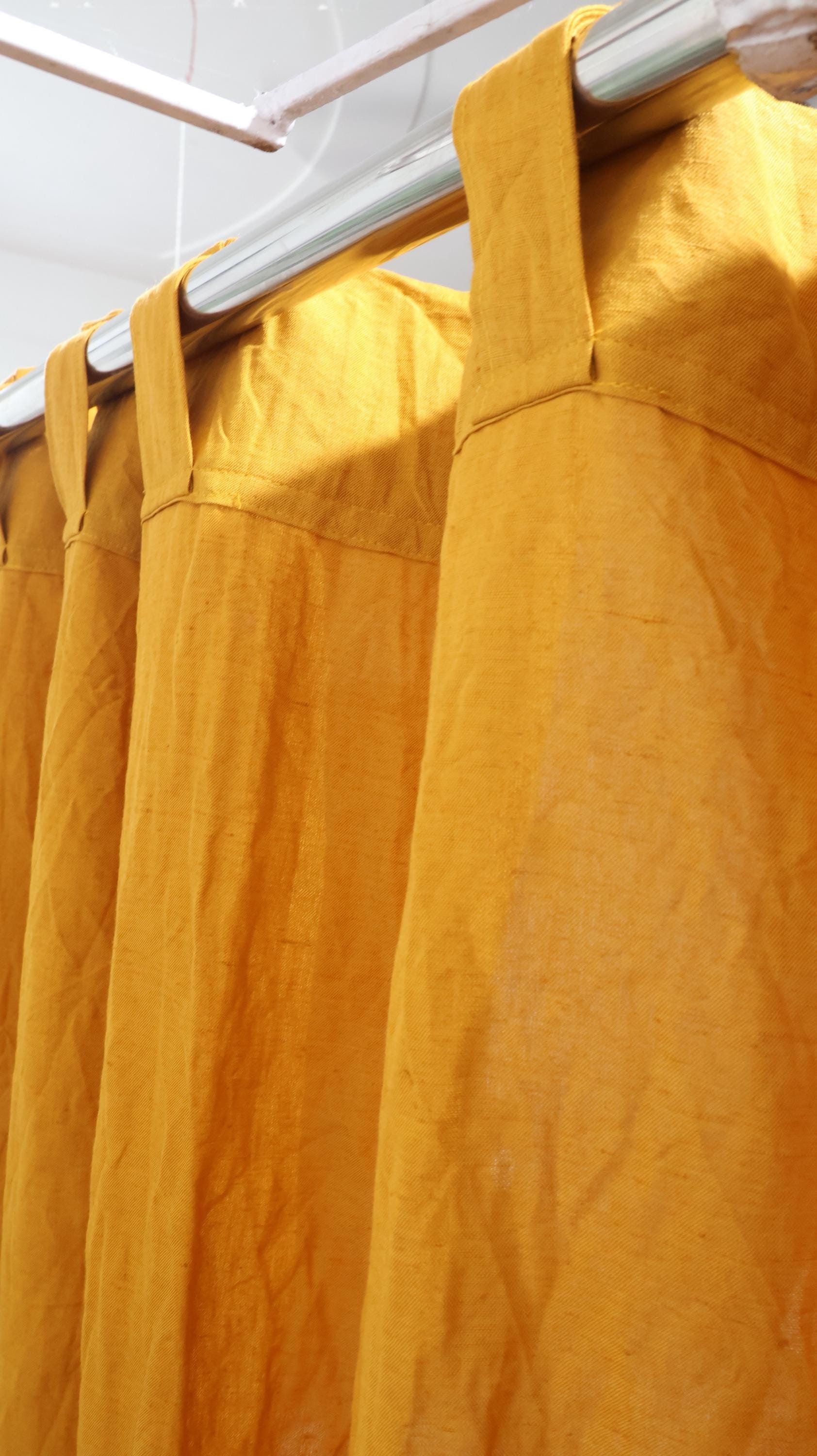 Handmade Yellow Mustard Linen Curtain: Rustic Farmhouse Style, Two ...