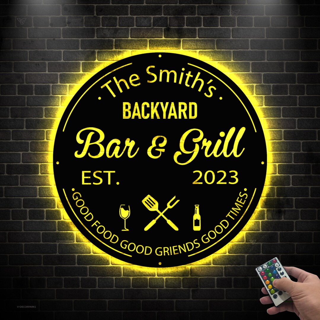 Custom Bar and Grill Metal Wall Led Light BBQ Metal Wall Art Bar Sign ...