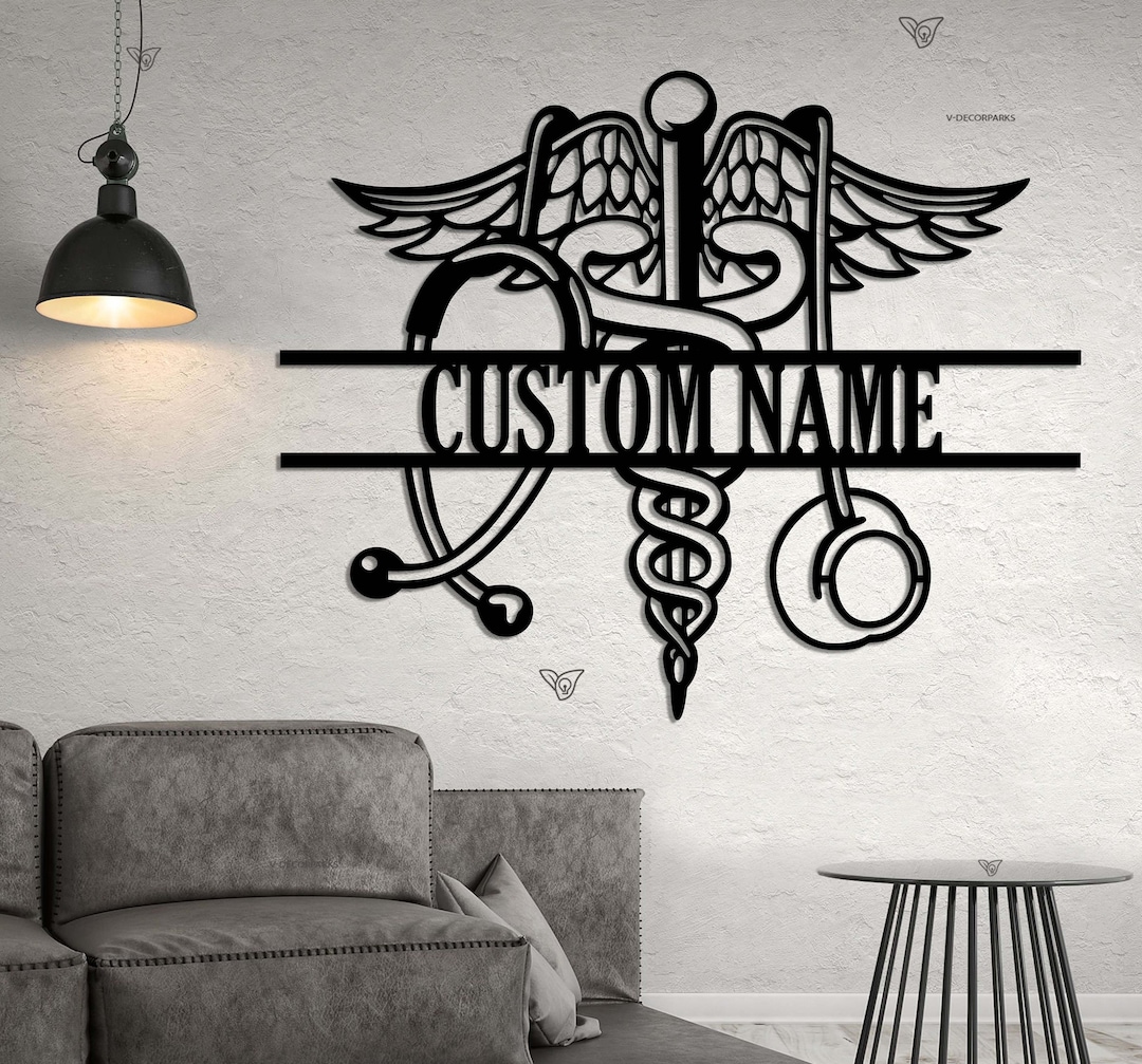 Custom Medical Symbol Caduceus Metal, Personalized Nurse Name Sign Home ...