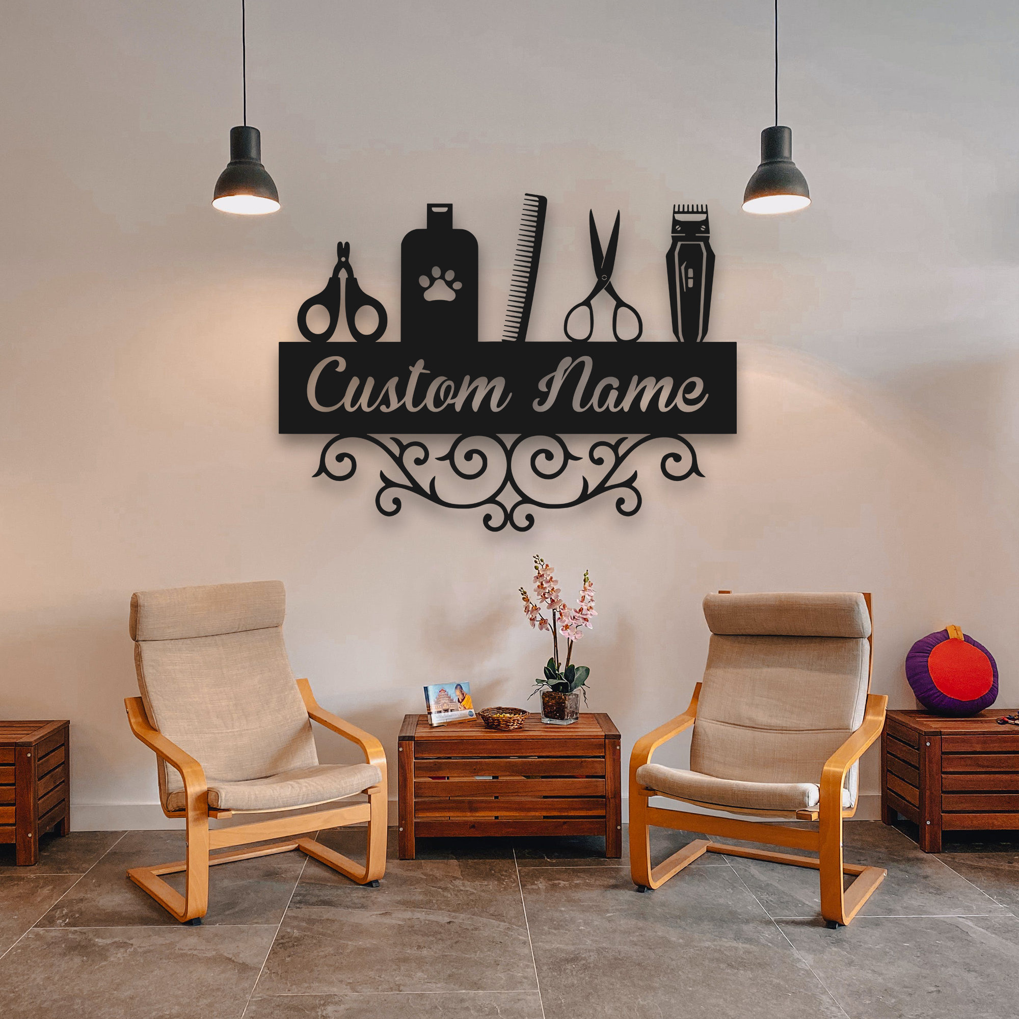 Custom Dog Grooming Hair Salon Metal Wall Art LED Light Personalized ...