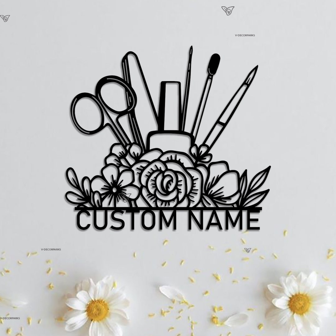 Custom Nail Tech Metal Sign, Floral Nail Tools Decor, LED Option - Etsy