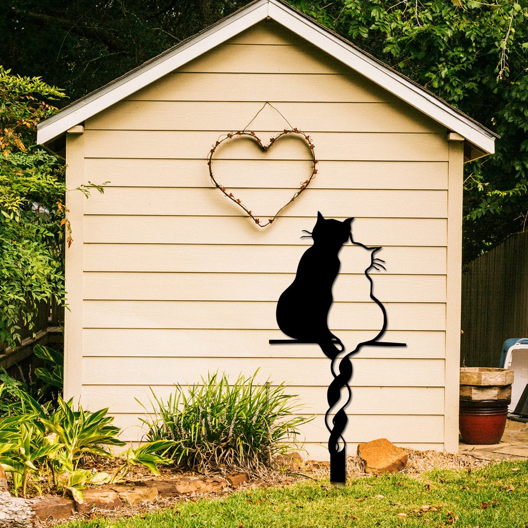Metal Yard Art Animals Stakes,cat Silhouette,cat Yard Decor Metal Cat ...