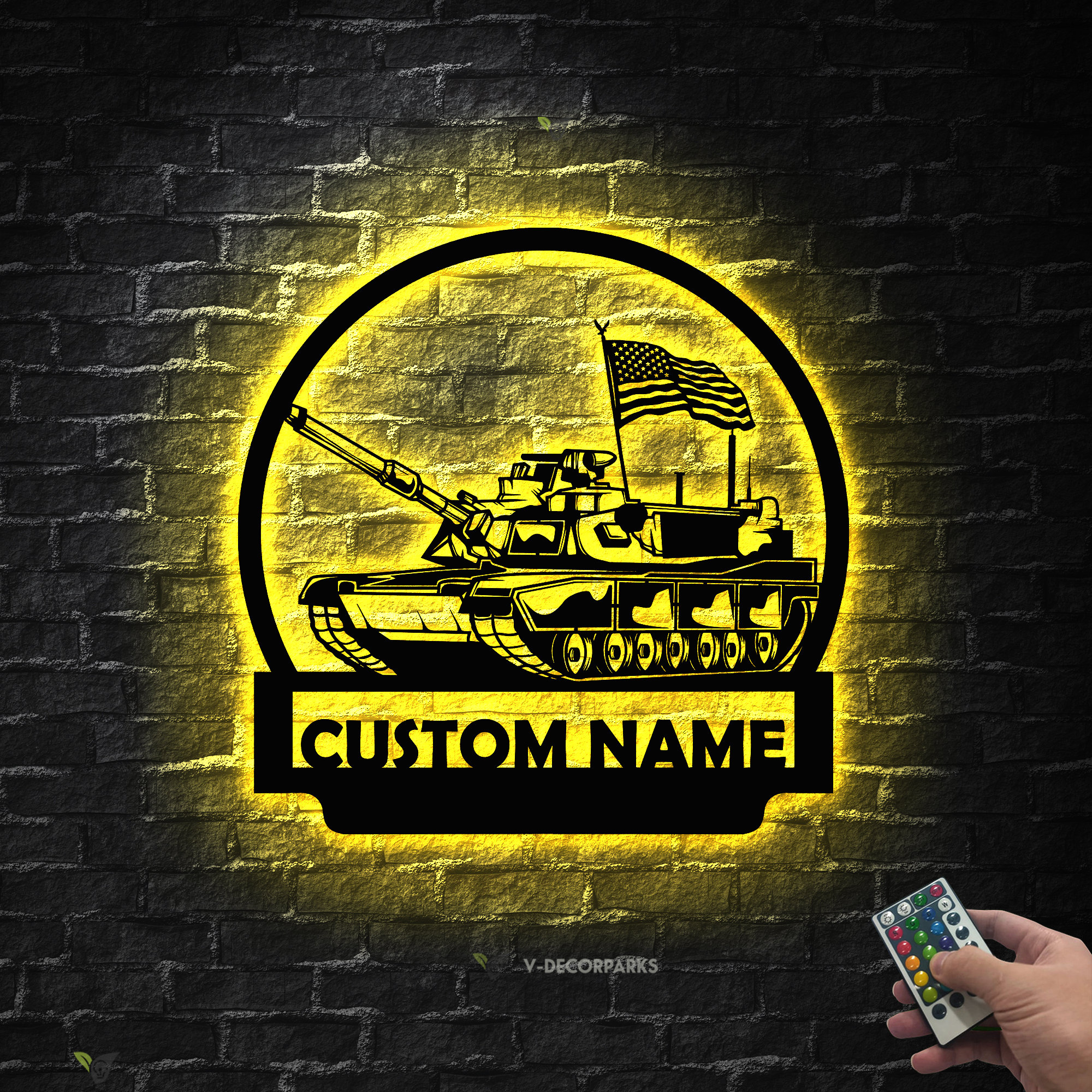 Custom US Military Tank Metal Sign LED Lights, Personalized US Military ...