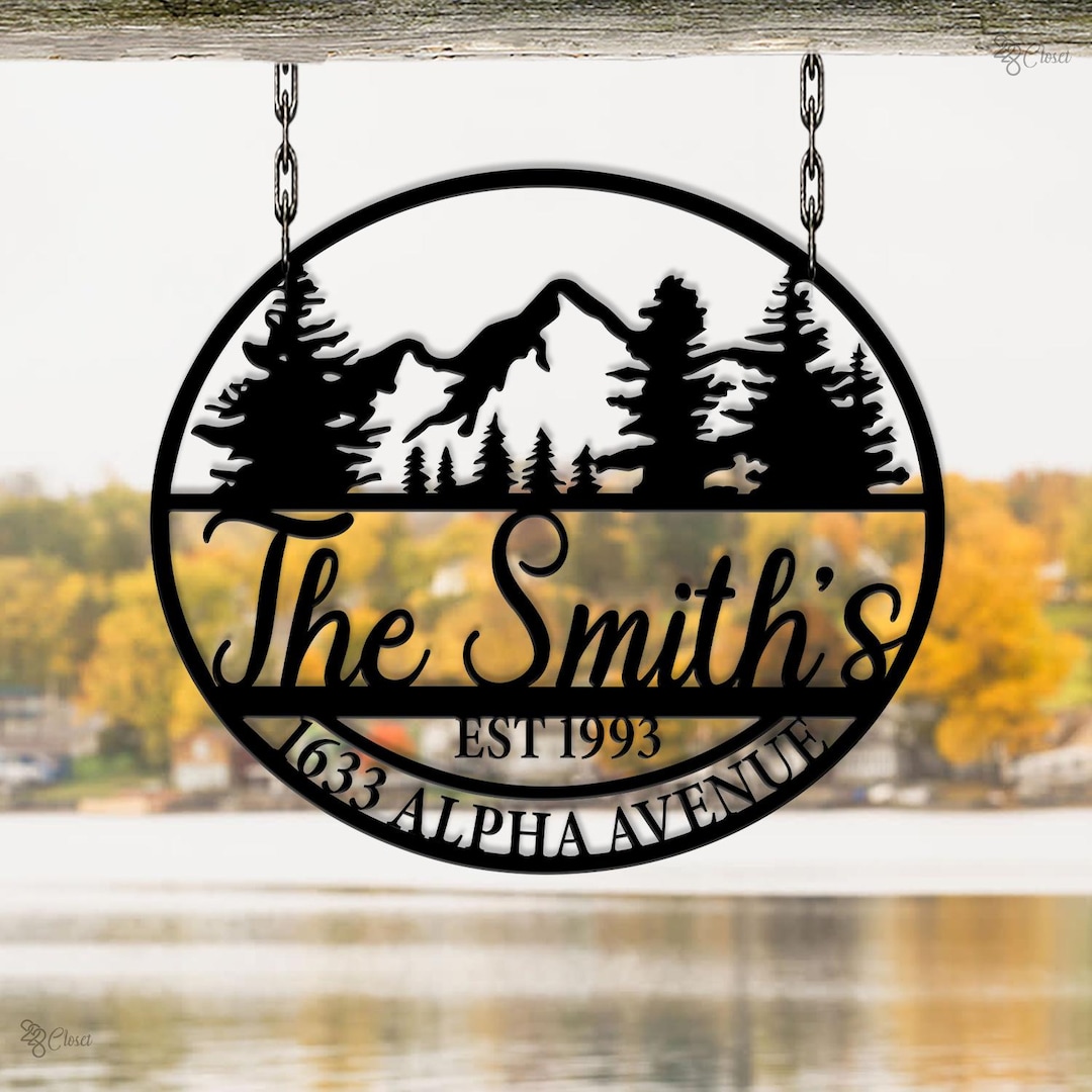 Personalized Address Metal Sign, Pine Tree Sign, Mountain House Address ...