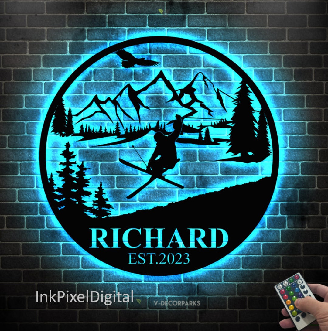 Custom Skiing Metal Sign LED Light,birthday Gift,ski Home Decor,snow ...