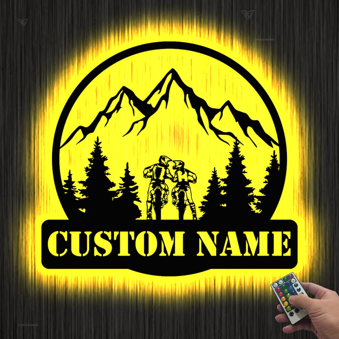 Custom Motocross Biker Couple Kiss Metal Wall Art LED Light Motocross ...